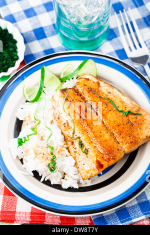 Baked salmon with rice Stock Photo - Alamy