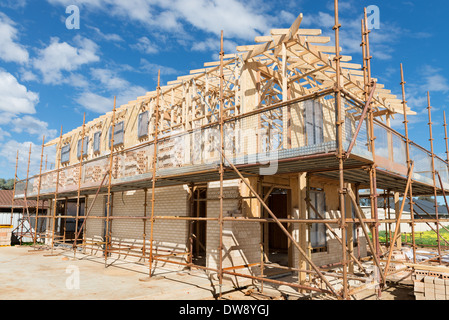 Roofing construction and framing of a new house. Timber trusses, roof ...