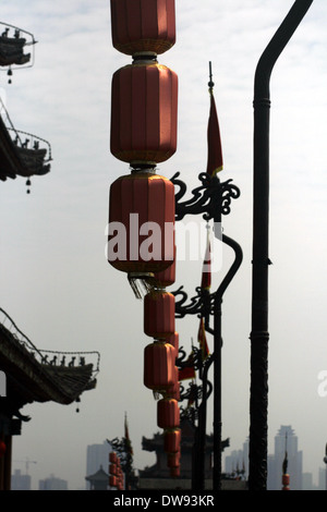 downtown of Xian, overlooking the city walls - Lanterns and flag Stock ...
