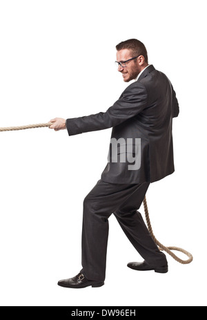 business man with rope isolated on white background Stock Photo - Alamy