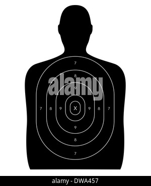 Gun firing range target shaped like a human, with bullet holes in the ...