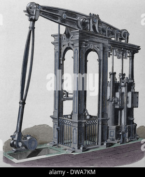Steam engine by Cornish engineer Arthur Woolf (1766-1837). Engraving ...