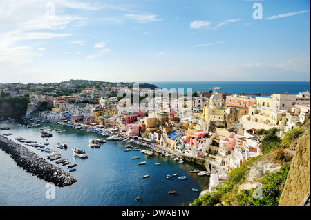 Procida island, Italy, view of the beautiful colorful houses in the Old ...