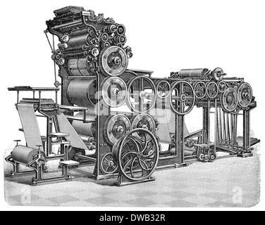 Historical illustration, 19th Century, 2 cylinder rotary printing press ...