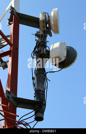 Antennas or telecommunication towers at sunrise on Mount Jaizkibel ...
