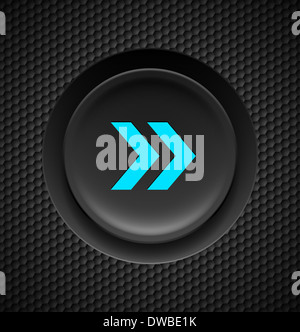 Black button with fast forward sign in blue on carbon background Stock ...