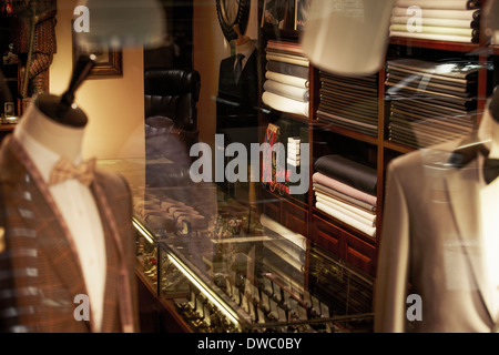 Traditional tailors shop window display, Bull Street, Holt, Norfolk ...