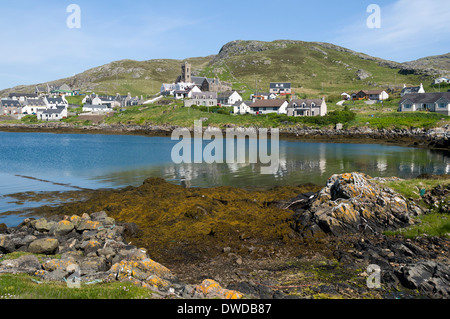 Castlebay village from across the bay, Isle of Barra, Western Isles ...