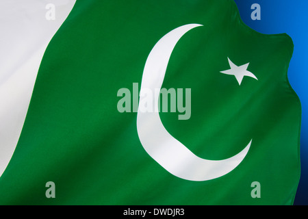 National flag of Pakistan: crescent moon and star on green background ...