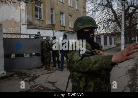Simferopol, Crimea, Ukraine – 5th March 2014: In Crimea armed men with ...