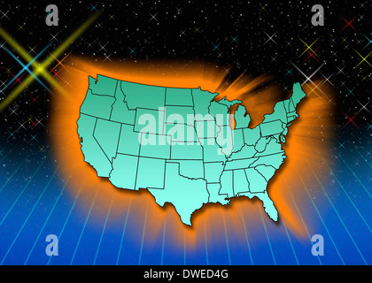 Outline diagram of the mainland states of the United States of America ...