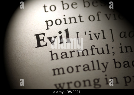 Fake Dictionary, Dictionary definition of the word Evil Stock Photo - Alamy