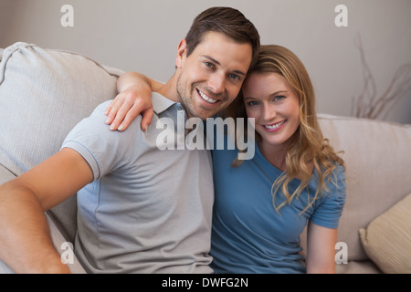 Beautiful loving happy couple sitting in cafe and drinking coffee on ...