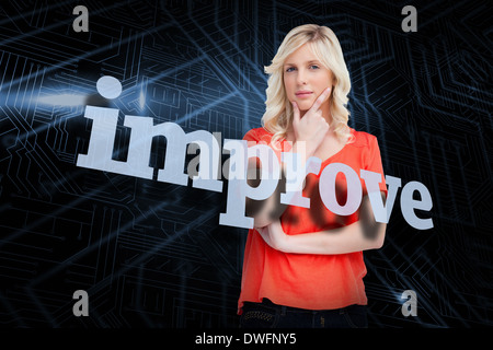 Improve against futuristic black and blue background Stock Photo - Alamy
