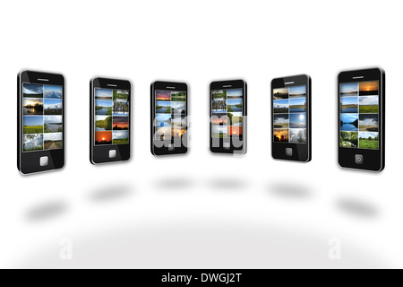 modern mobile phones with different colored images Stock Photo - Alamy