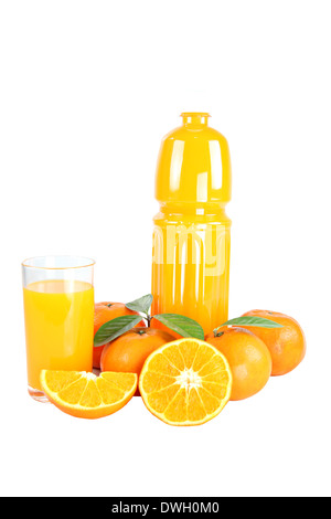 Orange juice bottle with sliced oranges Stock Photo - Alamy