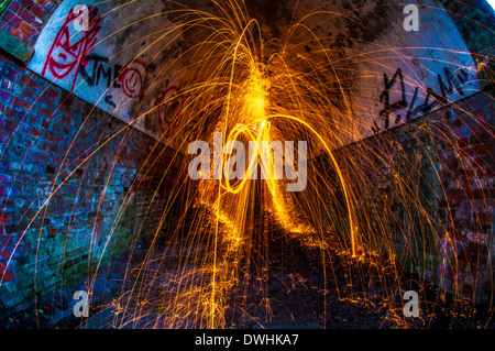 Burning steel wool in a tunnel Stock Photo - Alamy