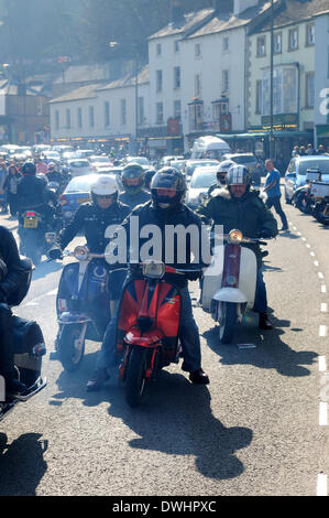 Matlock Bath, Derbyshire, UK. 9th March 2014. Tourist and bikers alike ...