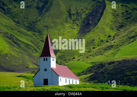 Vikurkirkja church in the Vik i Myrdal village in Iceland, Summer ...