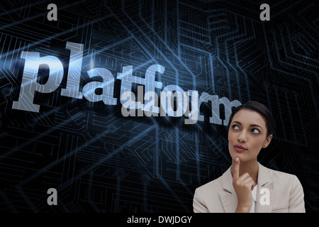 Platform against futuristic black and blue background Stock Photo - Alamy