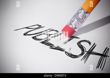 Pencil erasing the word Publish Stock Photo - Alamy