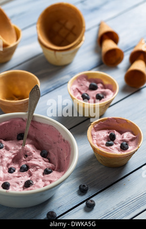 Ice cream with blueberry in a waffle cup Stock Photo - Alamy