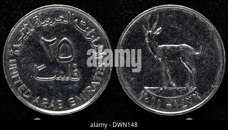 Coins of the United Arab Emirates. UAE one dirham and twenty five fils ...
