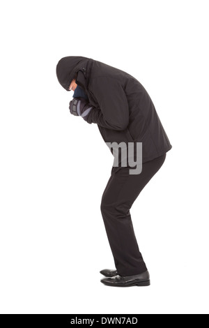 Young businessman shudder body. isolated on white Stock Photo - Alamy