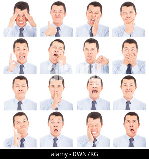 young man face expressions composite isolated on white background Stock ...
