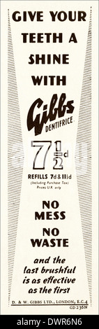 GIBBS DENTIFRICE toothpaste advert Original magazine advertisement of ...