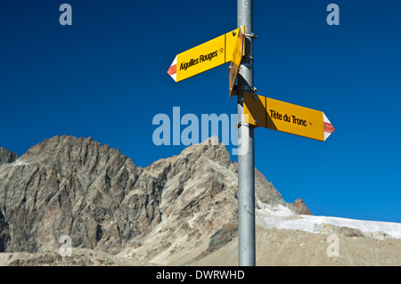 Directional sign to the mountain refuge Aiguilles rouges, Arolla ...