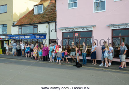 Seaside Fish & Chip Shop Queue at Saltburn Pier, Saltburn By The Sea ...