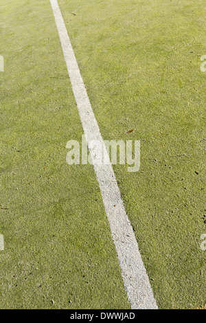 white line marking on the artificial green grass soccer field. sport ...