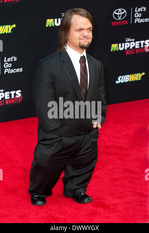 Dylan Postl/Hornswoggle attends the premiere of Disney's 'Muppets Most ...