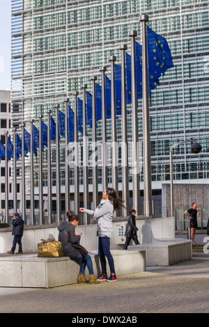 EU european flag flags berlaymont building brussels Stock Photo - Alamy