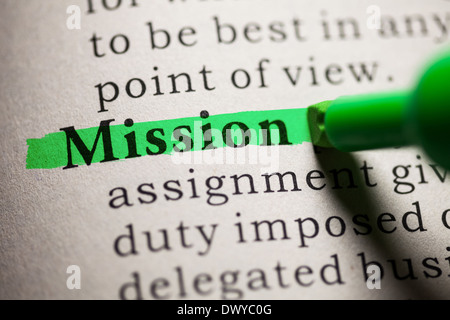 Fake Dictionary, Dictionary definition of the word Mission Stock Photo ...