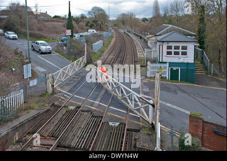 East Farleigh railway station traditional crossing gates and signalbox ...