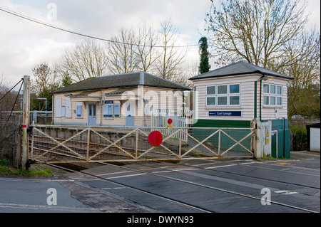 East Farleigh railway station traditional crossing gates and signalbox ...