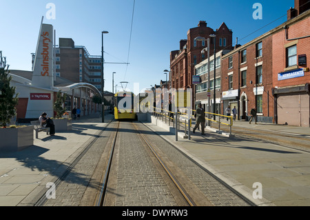 The Oldham Central Metrolink tram stop in heavy snow, Oldham, Greater ...