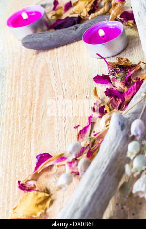 Spa treatments on wooden table Stock Photo - Alamy