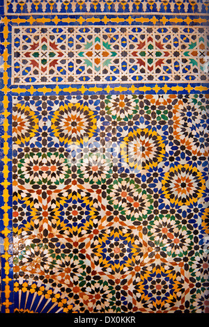 Tile mosaics, zellige, zillij or zellij tilework on the Bab Mansour ...