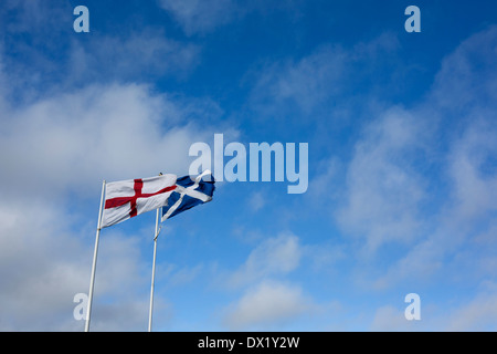 ENGLISH/SCOTTISH BORDER; NATIONAL FLAGS OF ENGLAND AND SCOTLAND AT ...