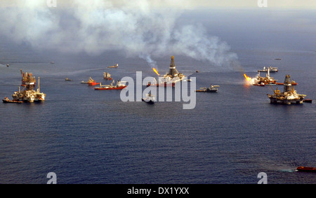 The Q4000 drilling rig burns off oil and gas at the site of the BP ...