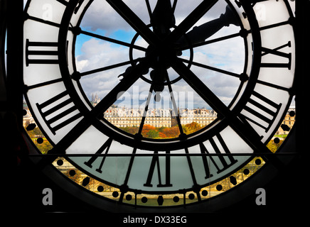 view through the giant clock of the Musee d'Orsay in Paris, France ...