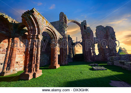 The Anglo Saxon Romanesque Abbey ruins of Holy Island, Lindisfarne ...