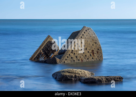 Part of the wreck of the trawler SARB-J in Robin Hood's Bay, North ...