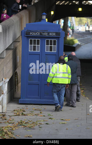 The Tardis arrives on the set of 'Doctor Who' in central London London ...