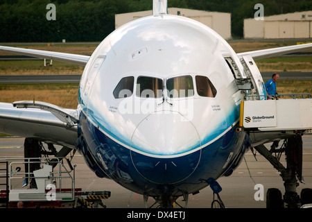 Detail of a Boeing 787-9 Dreamliner jet airliner fuselage at the ...