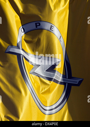 Opel car industry, flag with logo, illustration Stock Photo - Alamy