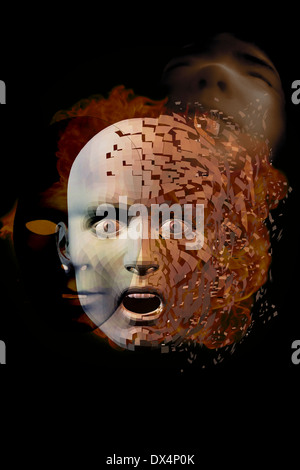 Composition of exploding human digital head with scopes scanning and ...